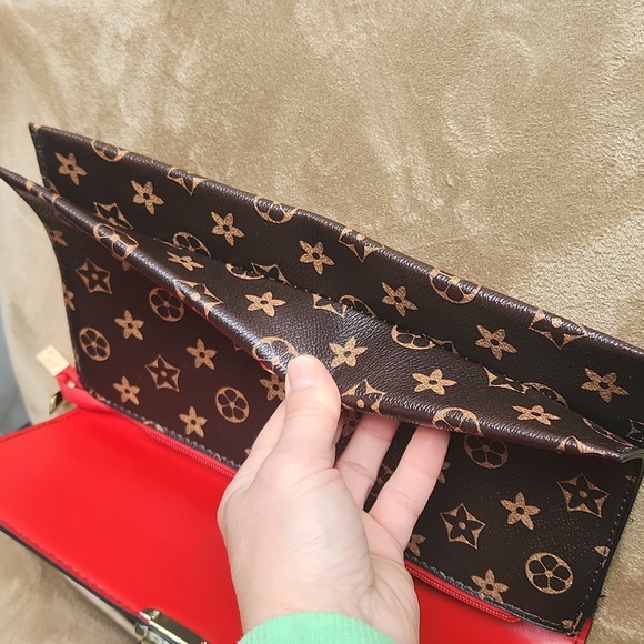 Bags | Monogram Red Brown Color Clutch Wallet | Poshmark